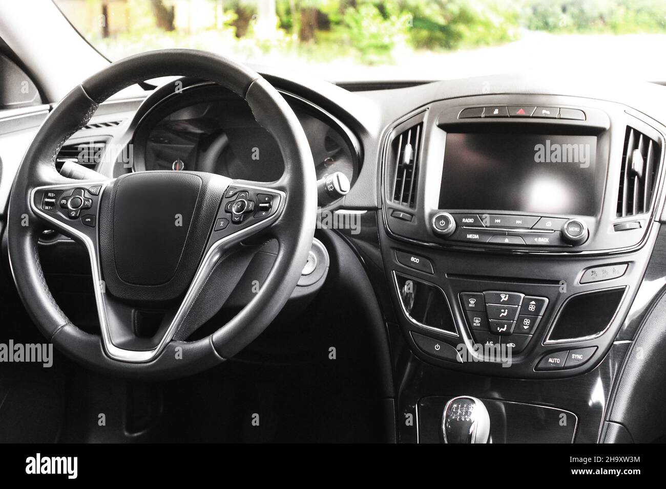View of the interior of a modern automobile showing the dashboard. Car ...