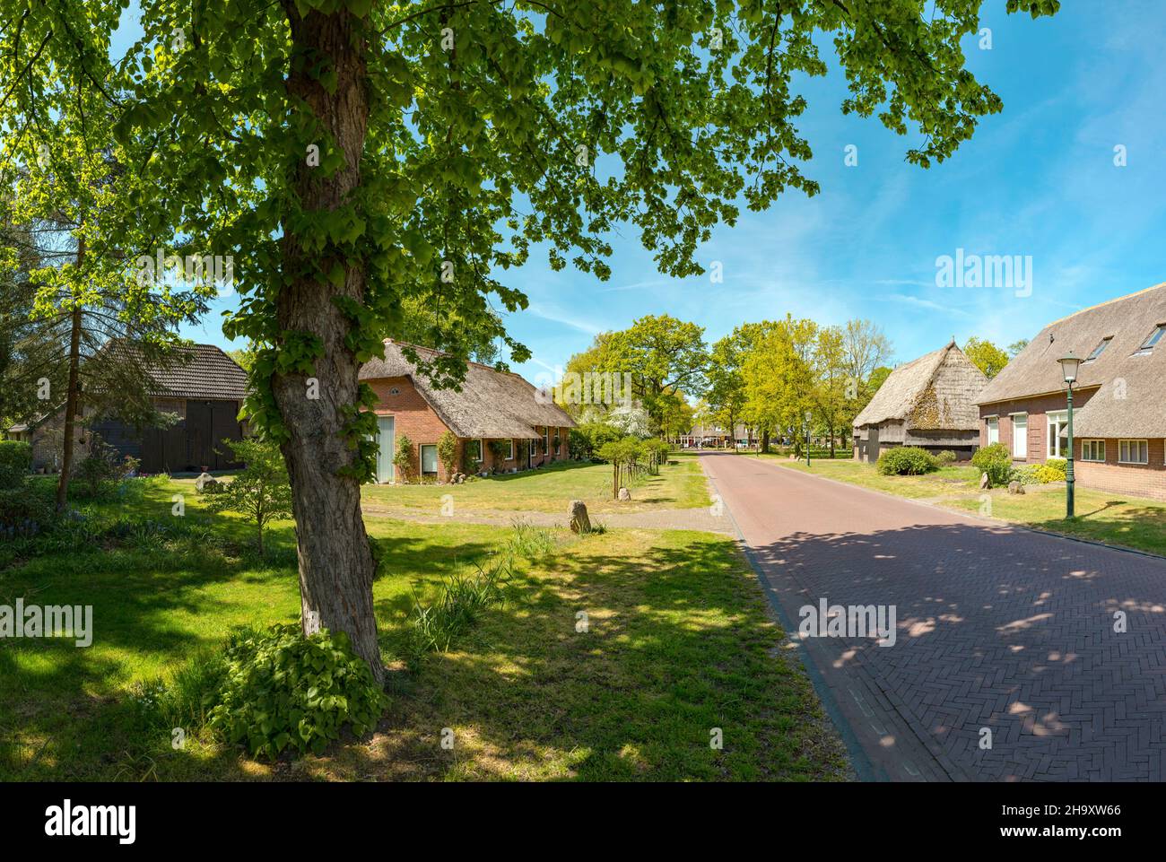 Farmhouses at the main road Stock Photo - Alamy