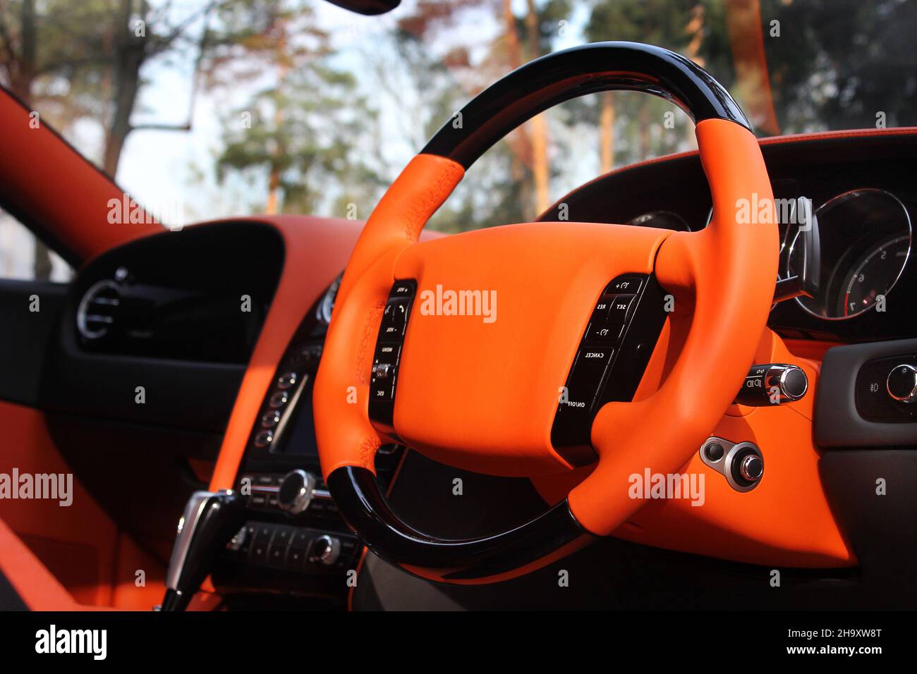 View of the interior of a modern automobile showing the dashboard. Car ...