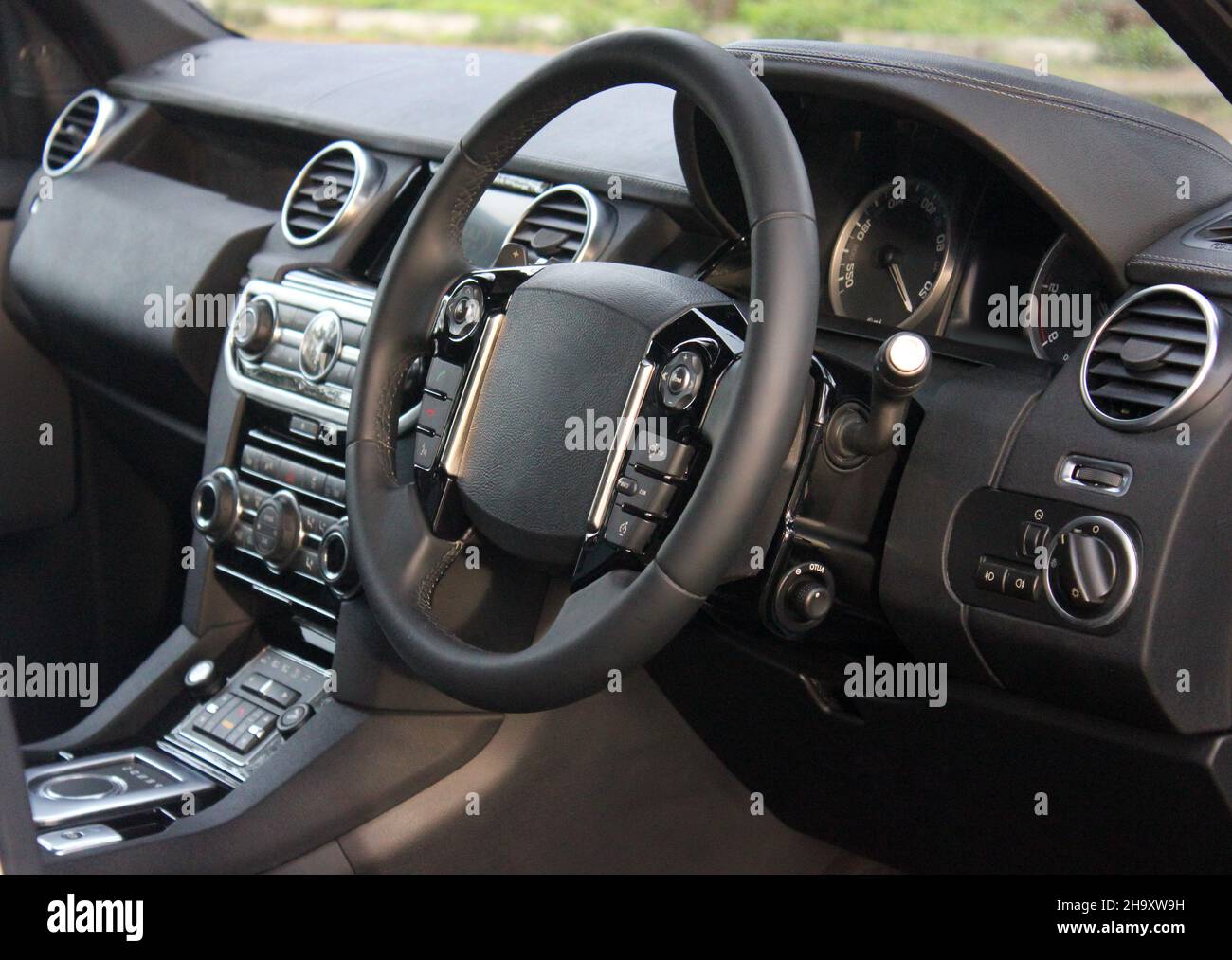 View of the interior of a modern automobile showing the dashboard. Car ...