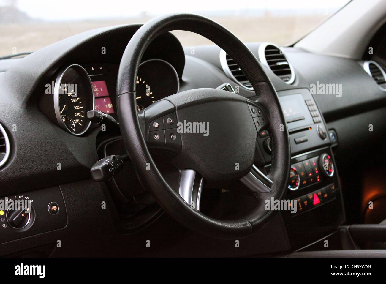 View of the interior of a modern automobile showing the dashboard. Car ...