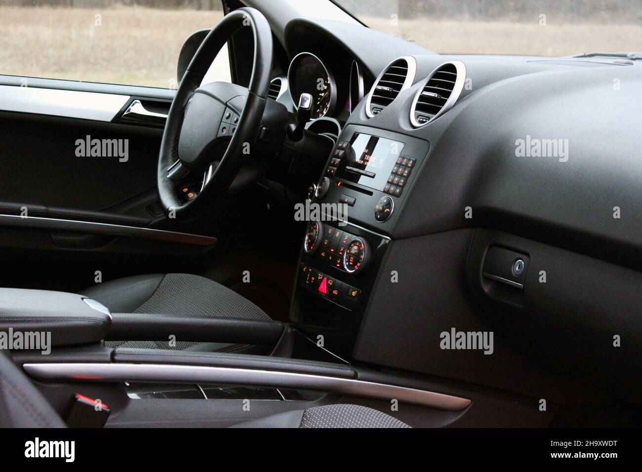View of the interior of a modern automobile showing the dashboard. Car ...