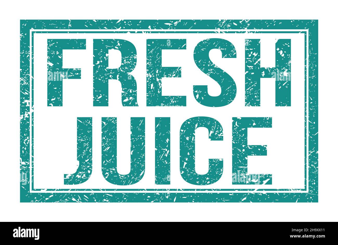 FRESH JUICE, words written on blue rectangle stamp sign Stock Photo - Alamy
