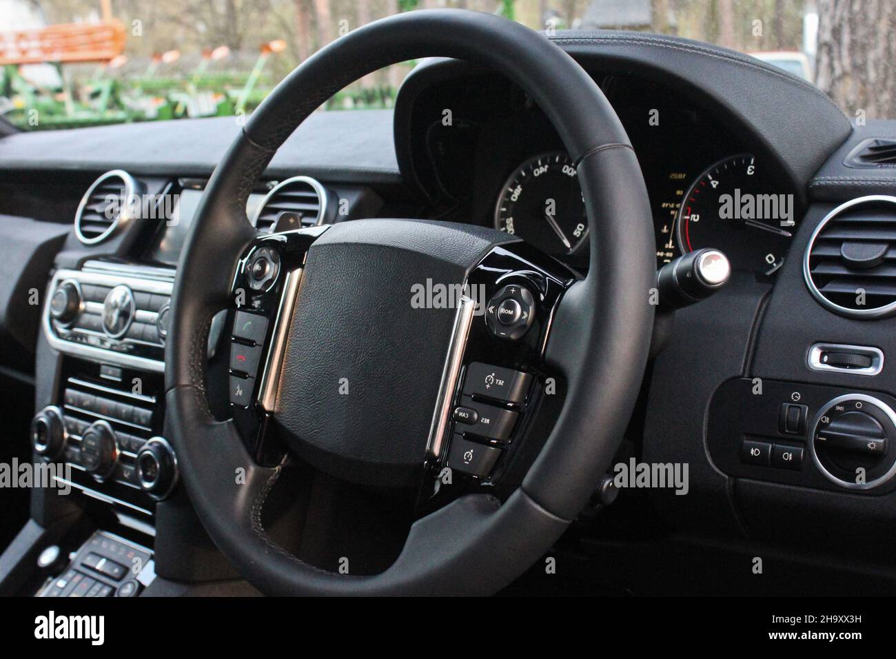 View of the interior of a modern automobile showing the dashboard. Car ...