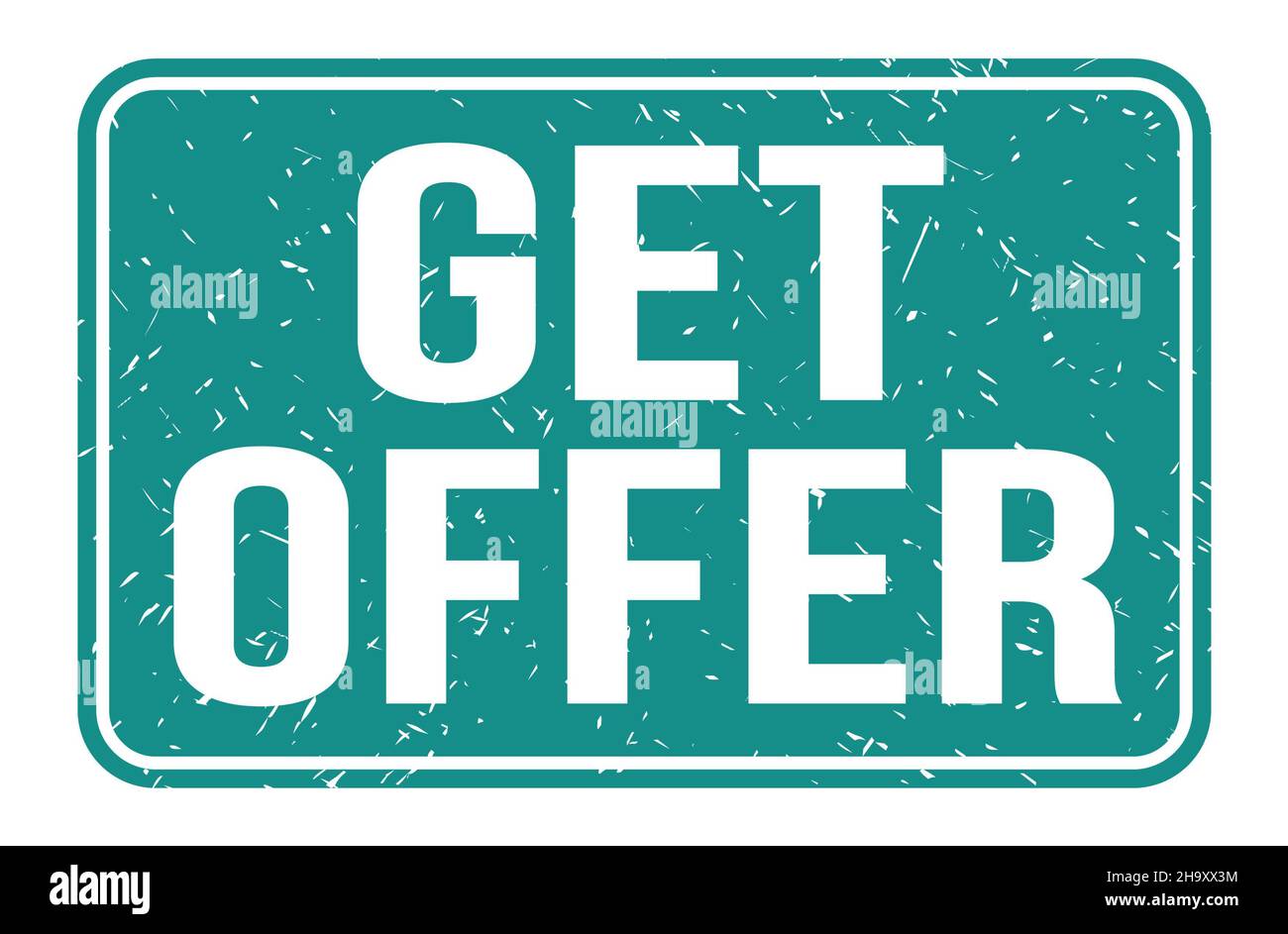 GET OFFER, words written on blue rectangle stamp sign Stock Photo - Alamy