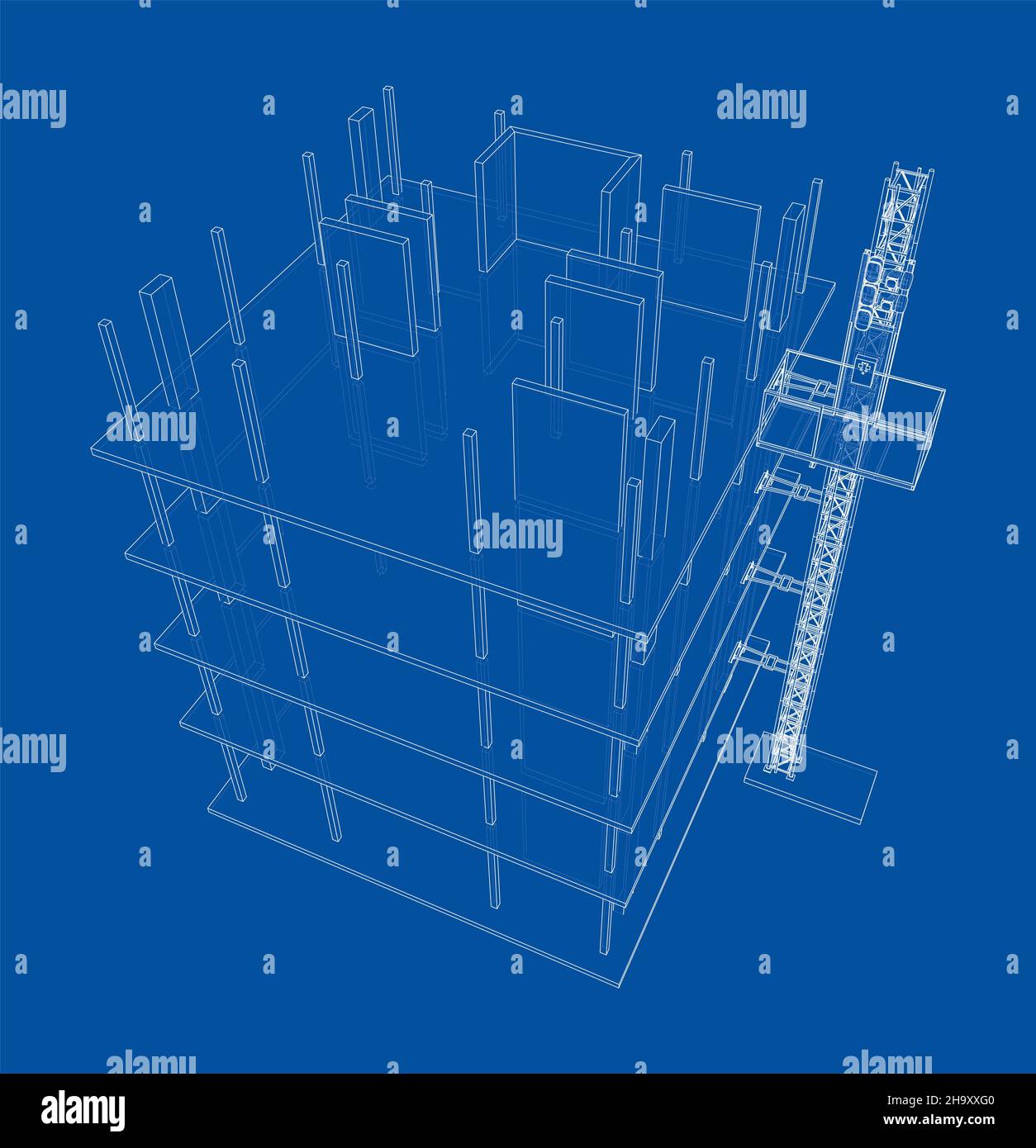 Building under construction with mast lifts Stock Photo - Alamy