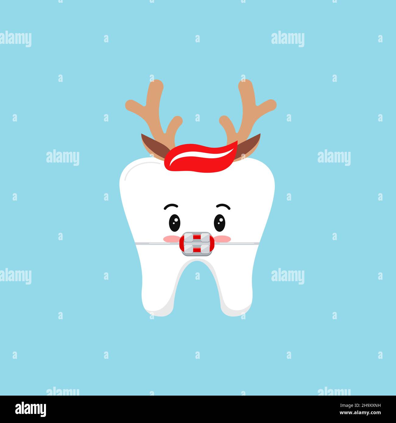 Christmas tooth in braces in reindeer headband with horns and ears ...