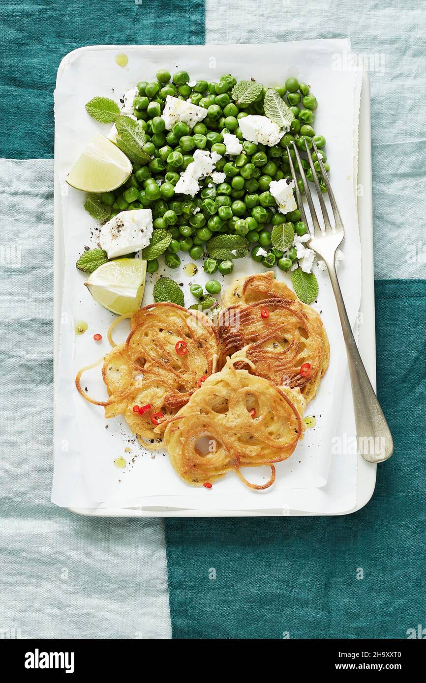 Spaghetti fritters with peas Stock Photo - Alamy