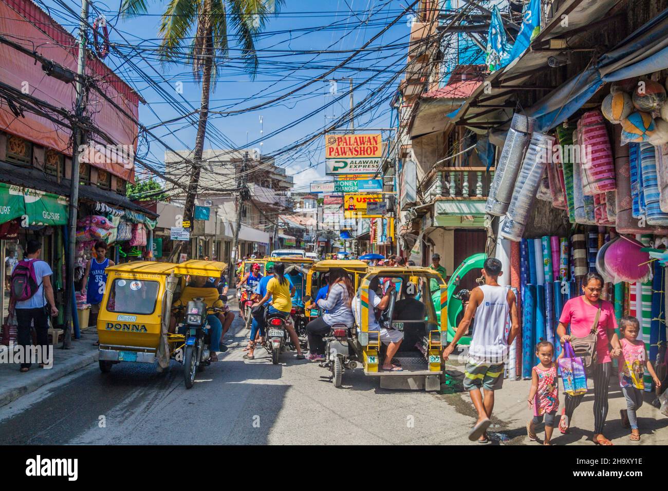 BORACAY, PHILIPPINES - FEBRUARY 1, 2018: Traffic at the main road ...