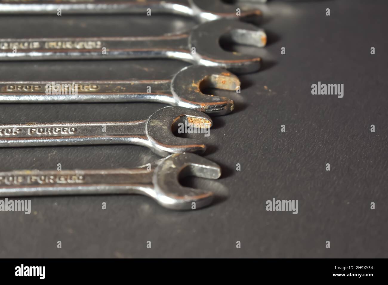 Selective focus Picture of a Spanner set with rust on the edges ...