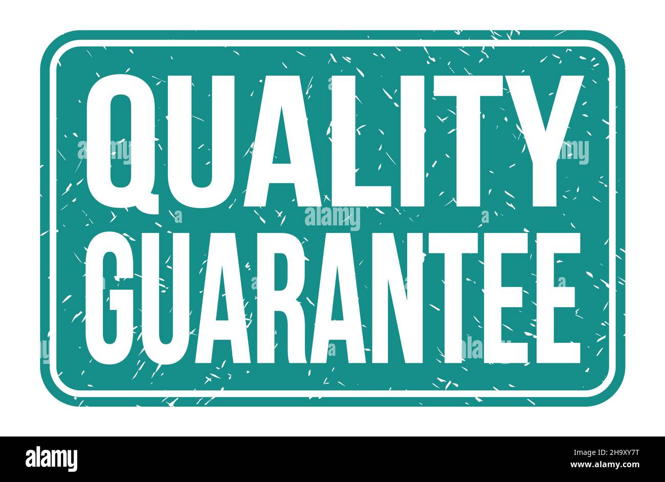 QUALITY GUARANTEE, words written on blue rectangle stamp sign Stock ...