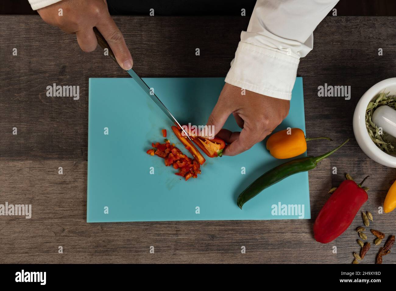 Top view chefs hands cutting hi-res stock photography and images - Alamy