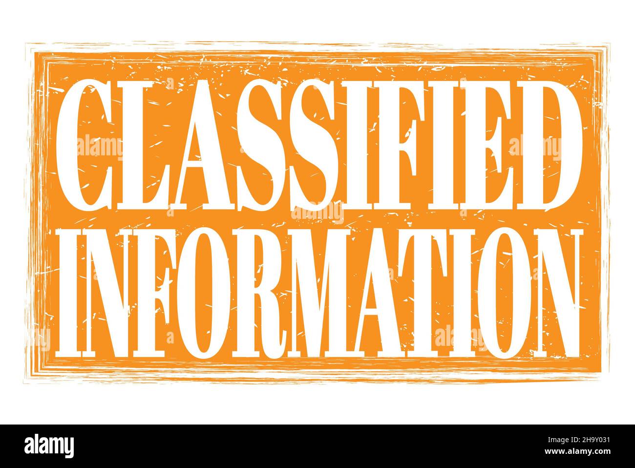 CLASSIFIED INFORMATION, words written on orange grungy stamp sign Stock ...