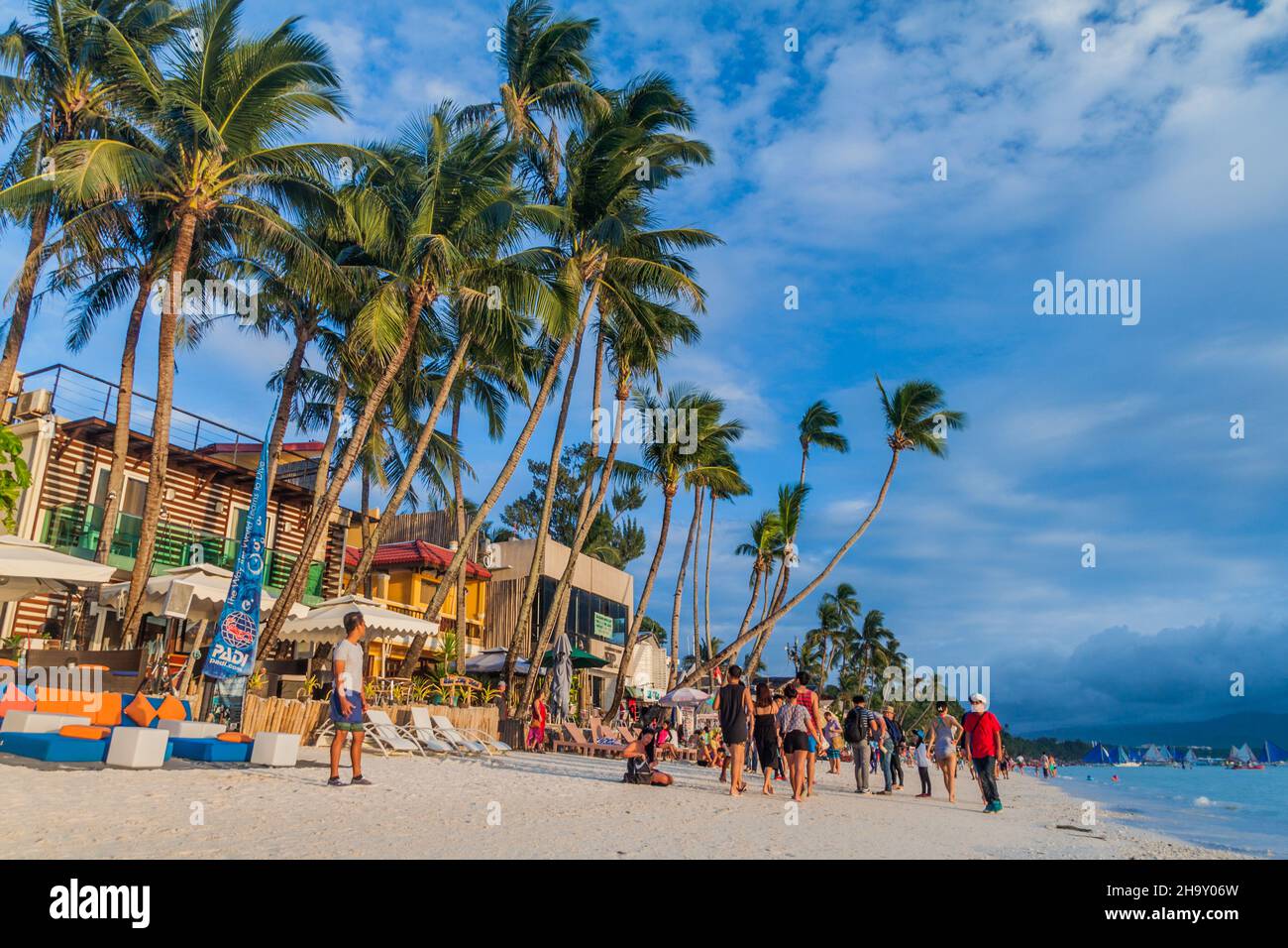 BORACAY, PHILIPPINES - FEBRUARY 1, 2018: People at the White Beach on ...
