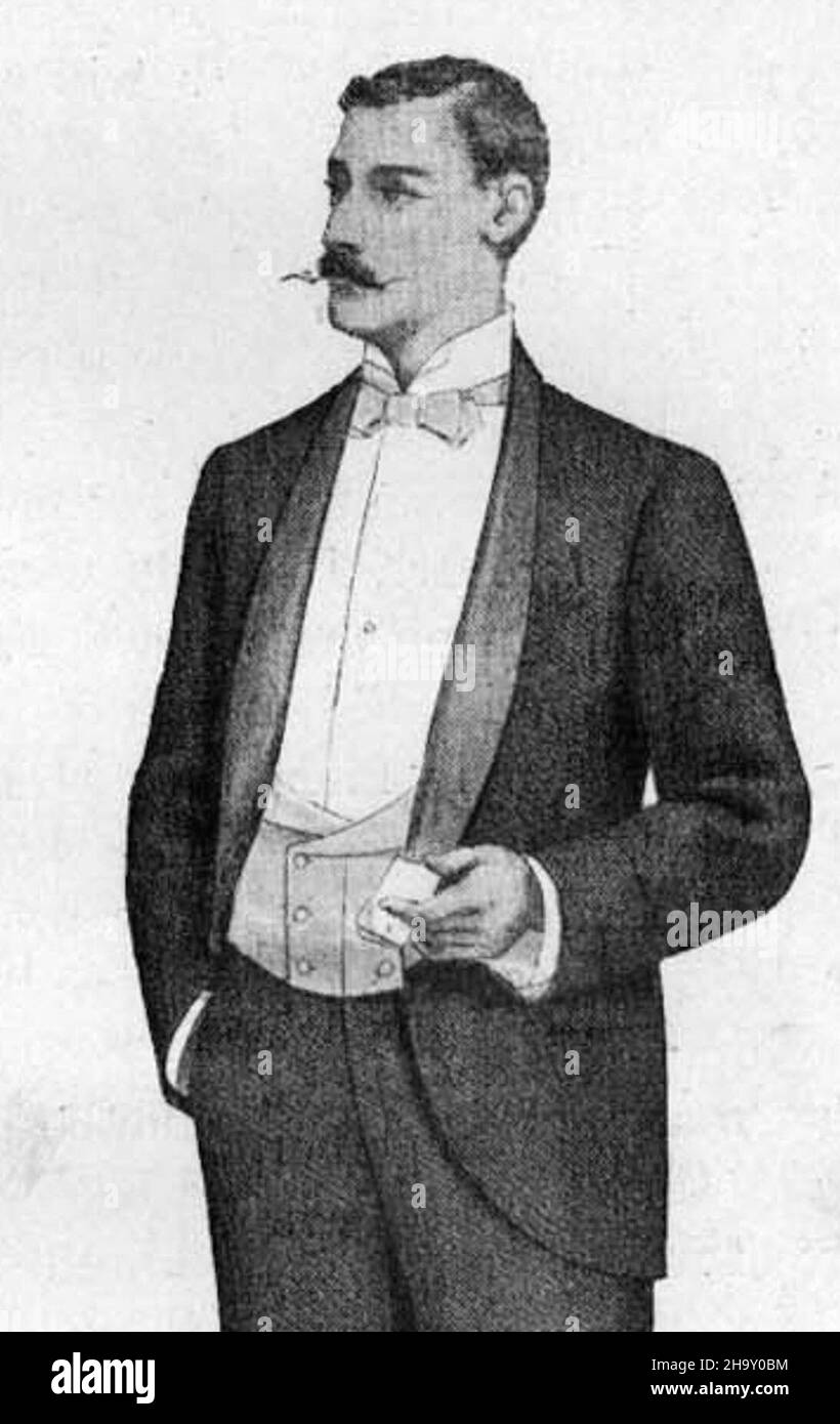 Illustration of peaked lapel and shawl collar dinner jackets from 1898 ...
