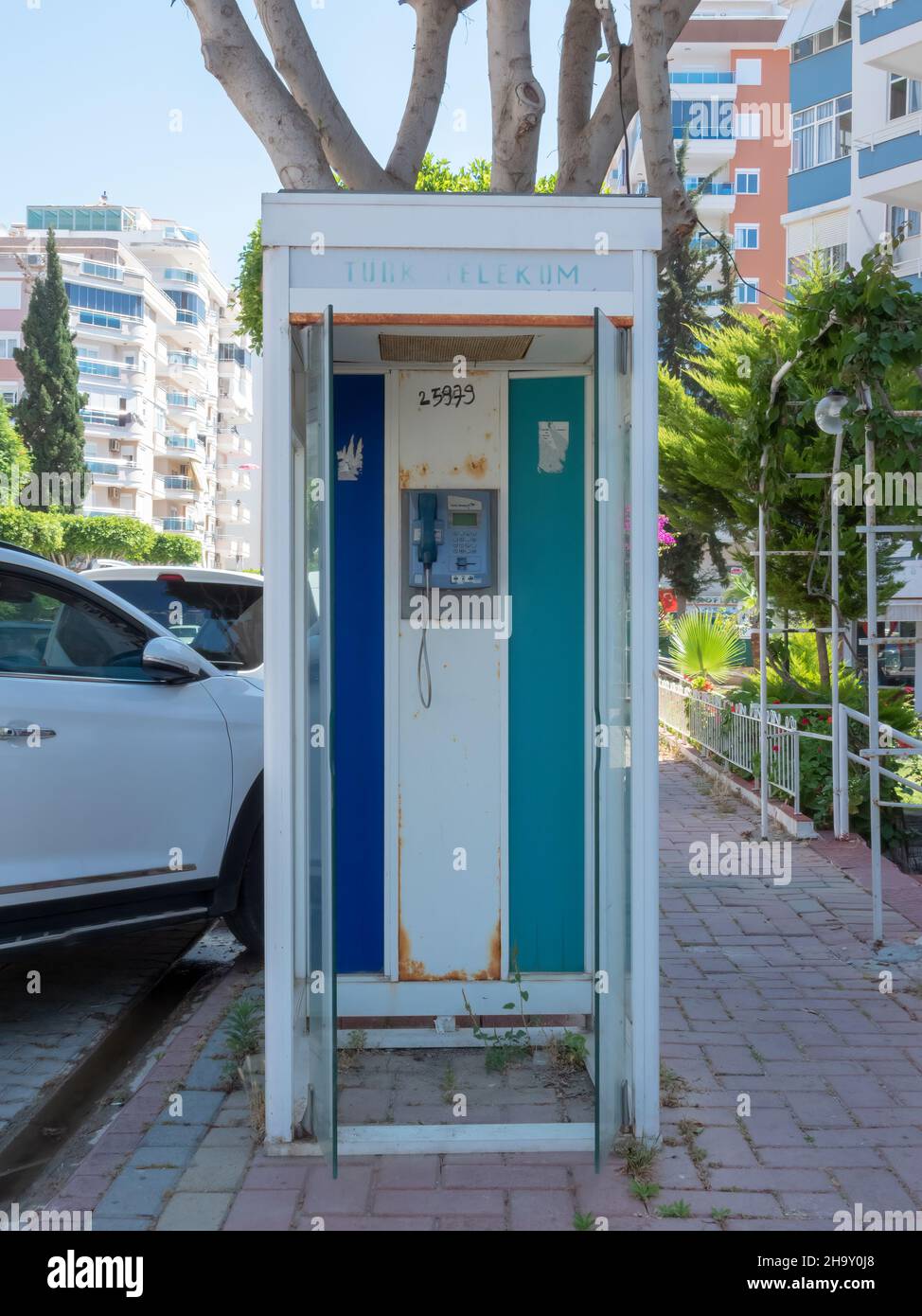 ALANYA, TURKEY - MAY 26, 2021. Old telephone booth on the street Stock ...