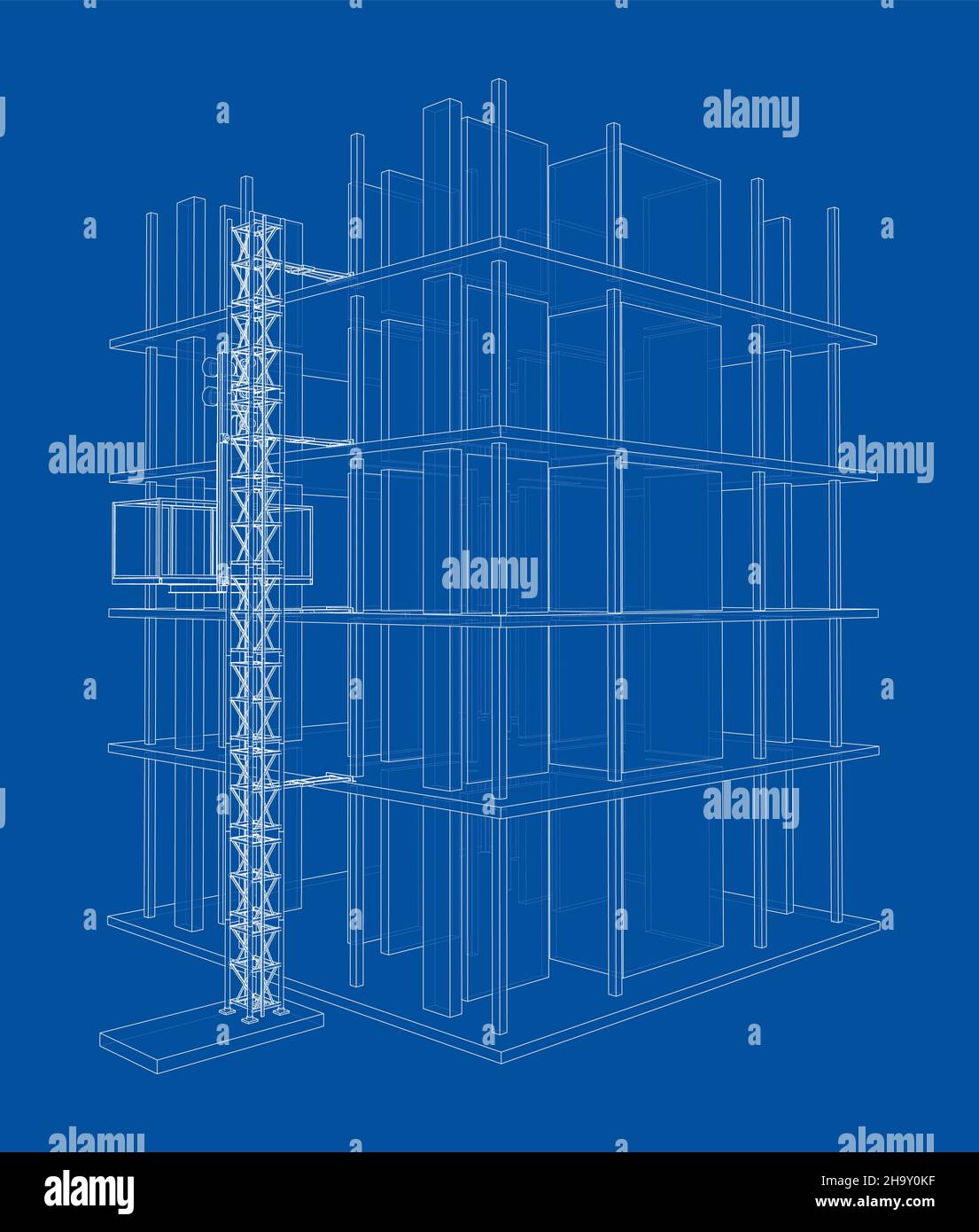 Building under construction with mast lifts Stock Photo - Alamy