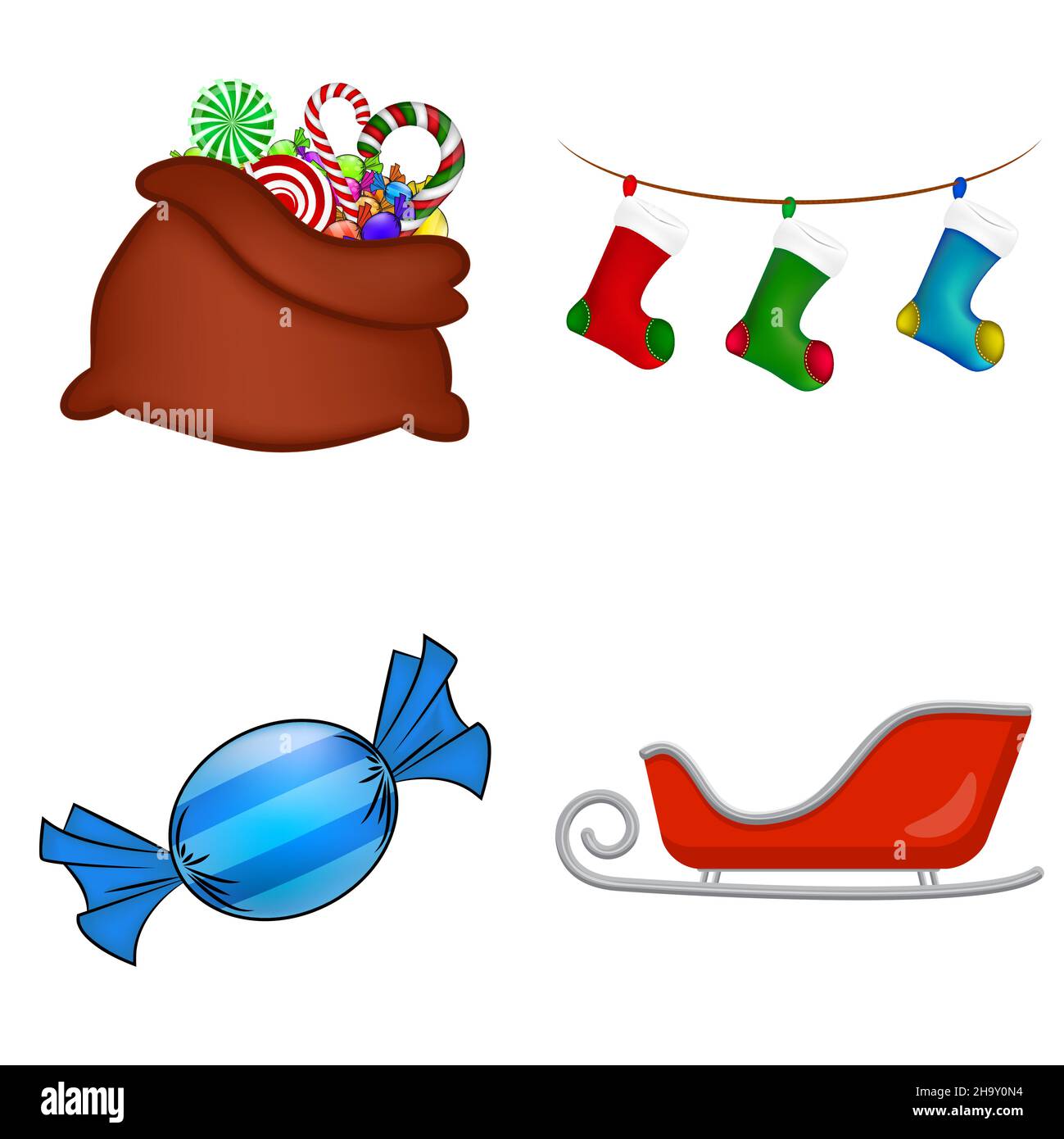 Christmas symbols collection. Big set of xmas icons. Seasonal cartoon ...