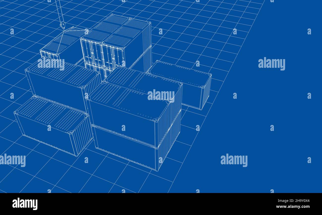 Cargo containers. Wire-frame style Stock Photo - Alamy