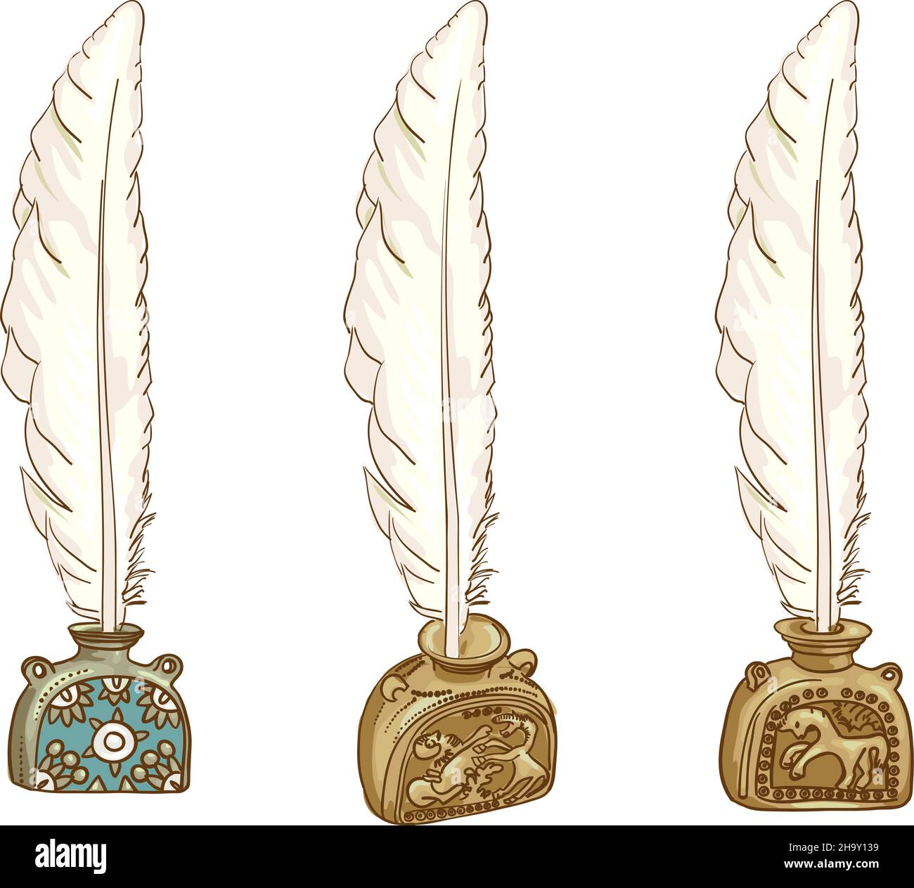 Antique inkwells. 17th century.Vector illustration Stock Vector Image ...