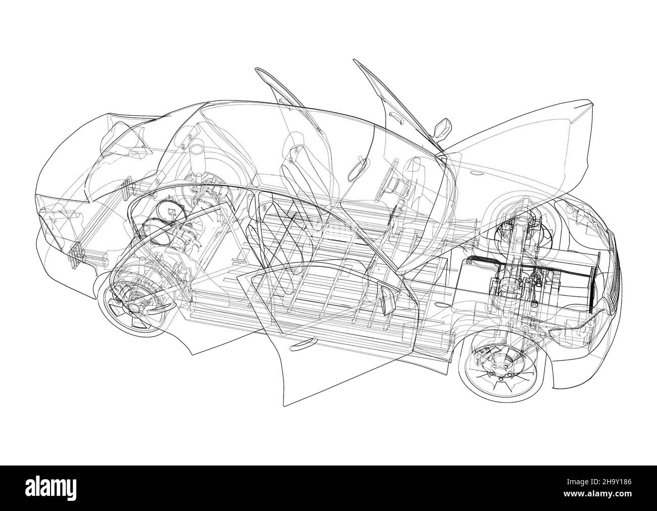 Electric Car With Chassis. 3d illustration Stock Photo - Alamy