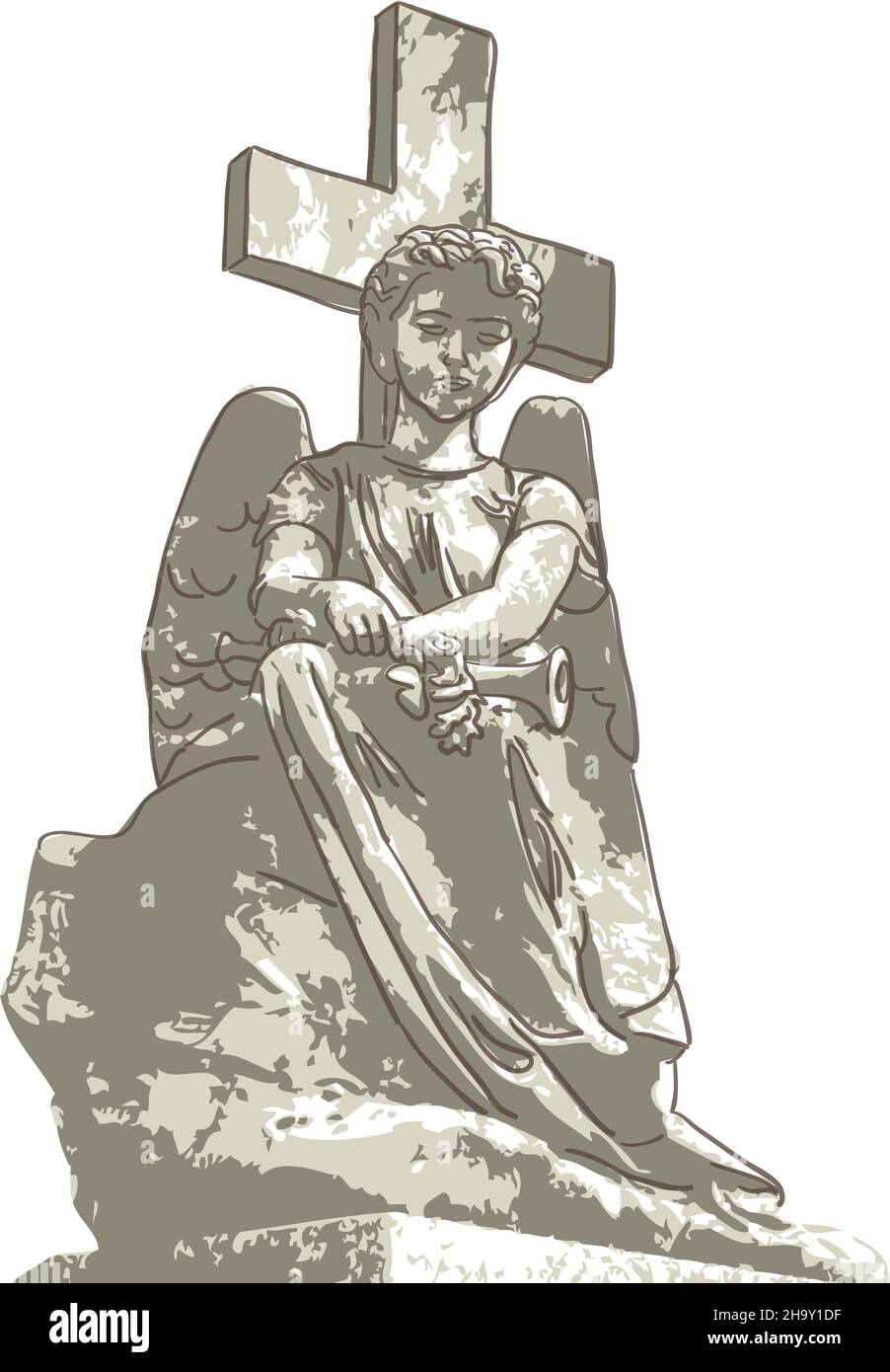 Sad angel and cross. Vector illustration Stock Vector Image & Art - Alamy