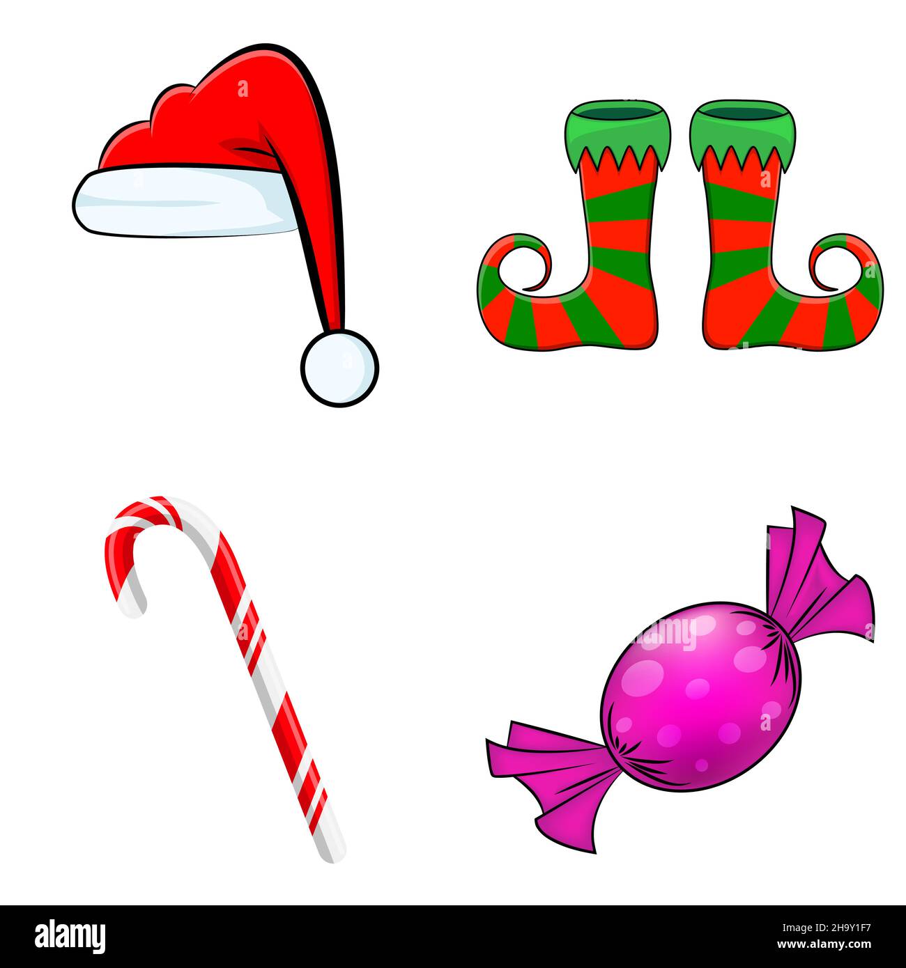 Christmas symbols collection. Big set of xmas icons. Seasonal cartoon ...