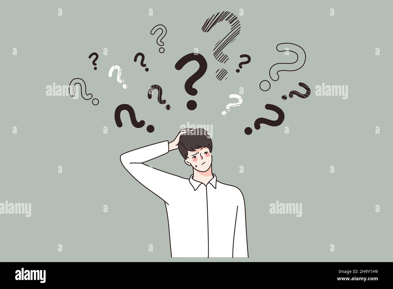 Pensive Young Businessman Feel Frustrated Confused Make Decision Or