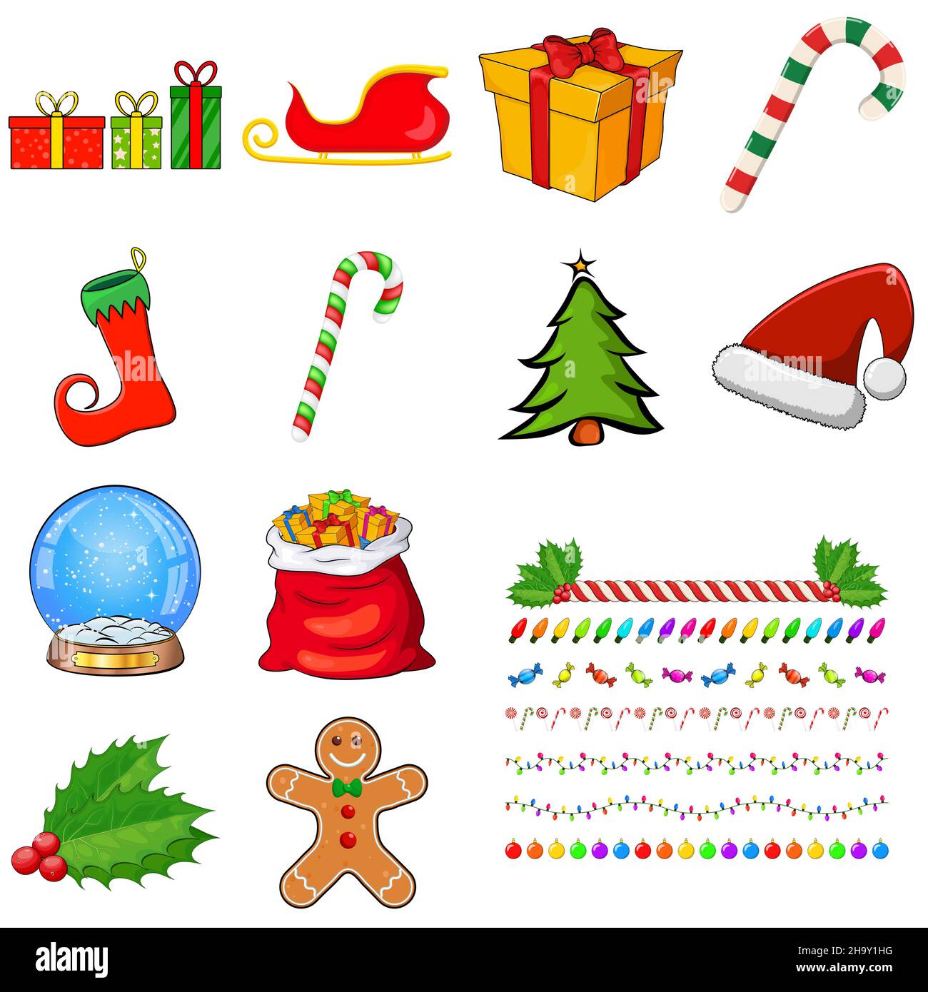 Christmas symbols collection. Big set of xmas icons. Seasonal cartoon ...