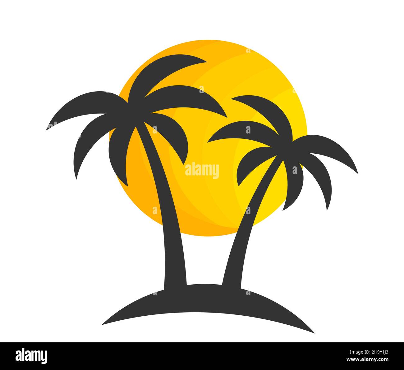 Palm trees and sunset sun icon. Vector illustration Stock Vector Image ...