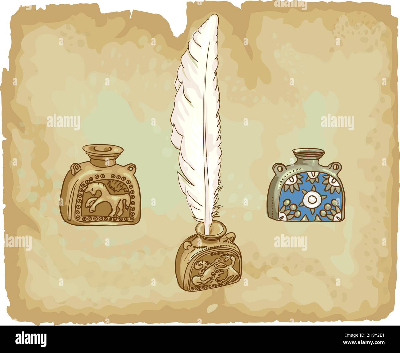 Antique inkwells. 17th century. Vector illustration Stock Vector Image ...