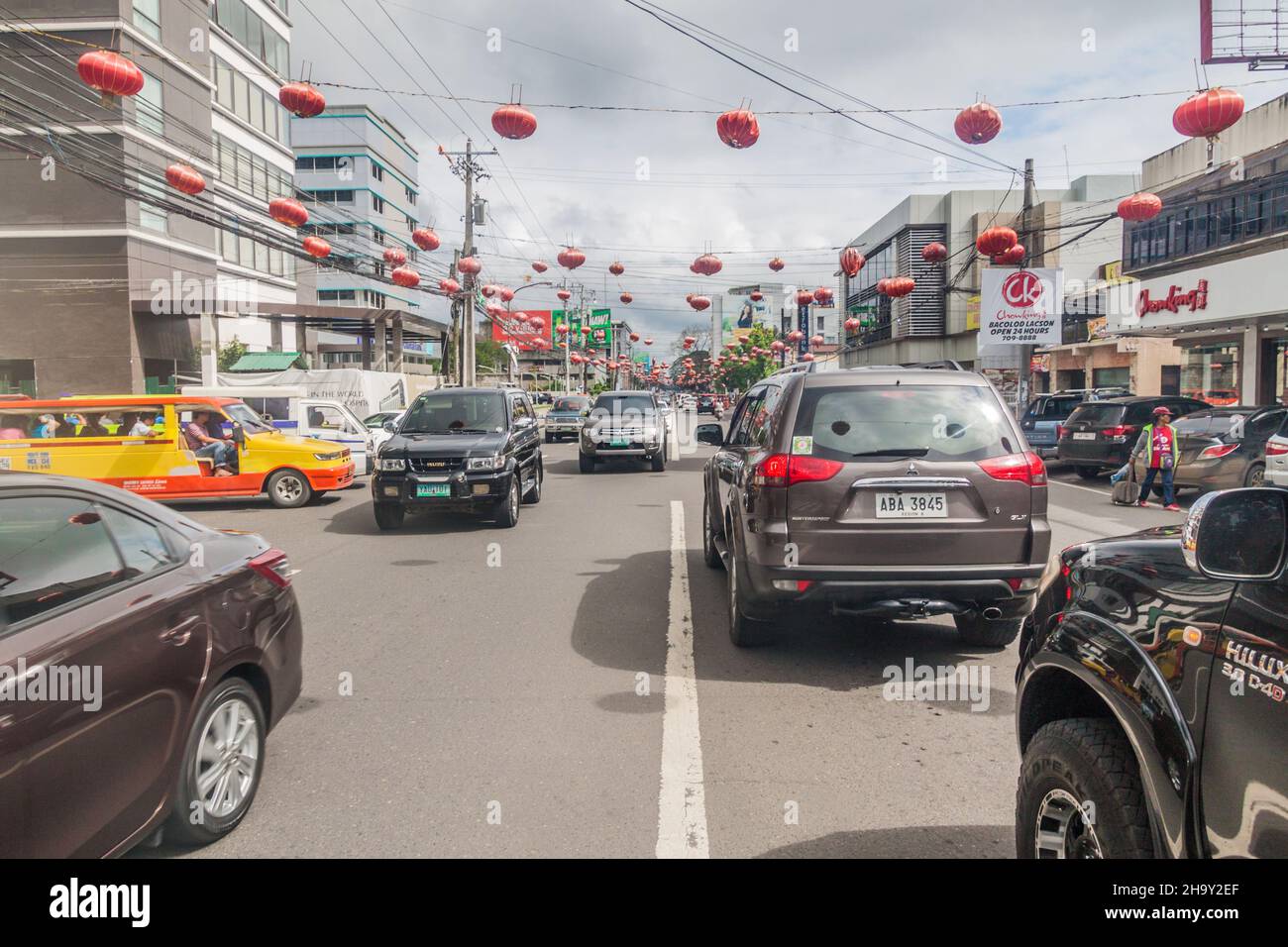 BACOLOD, PHILIPPINES - FEBRUARY 6, 2018: Traffic on Lacson street in ...