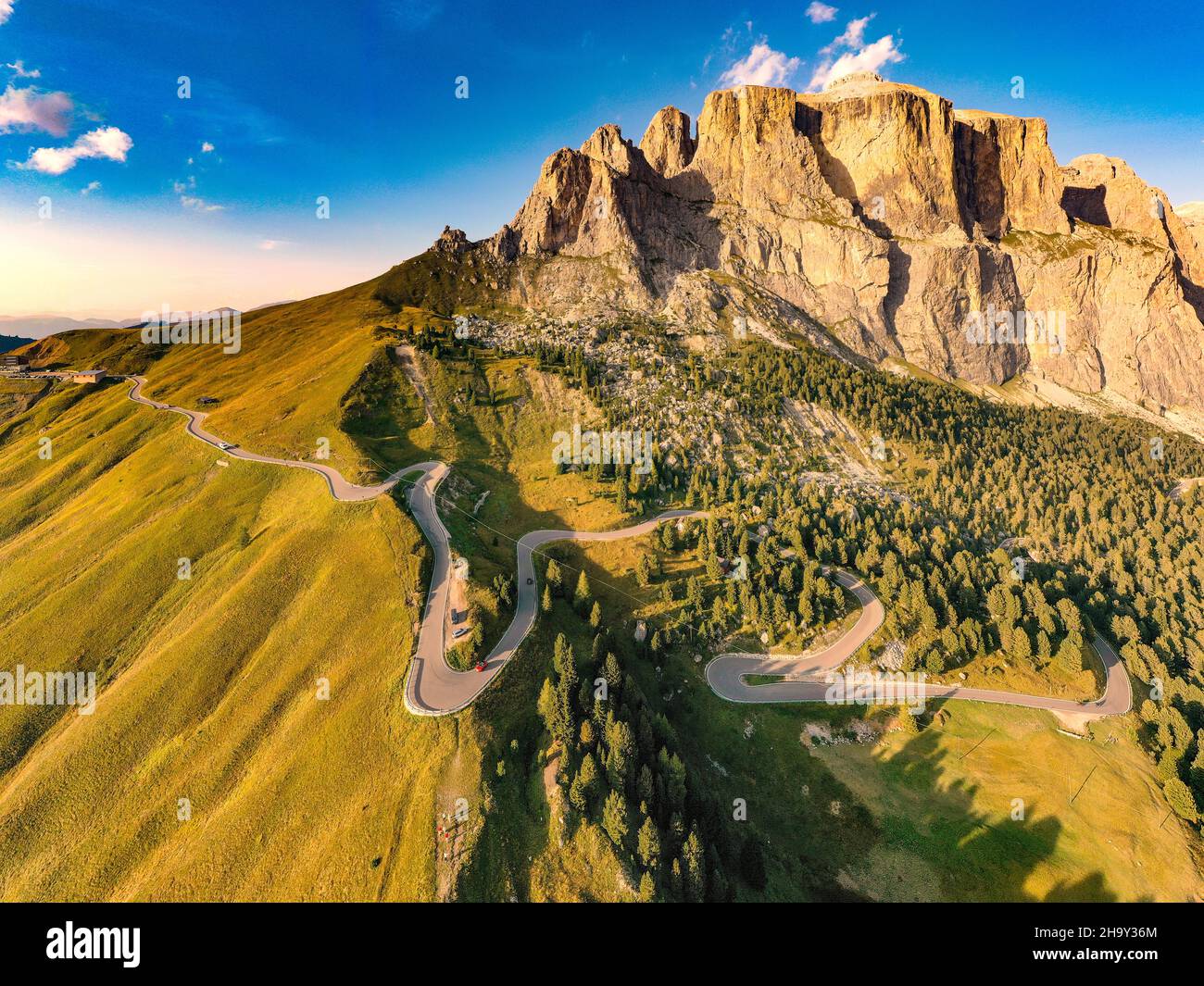 Aerial view above Sella Pass in the Italian Dolomites Stock Photo - Alamy