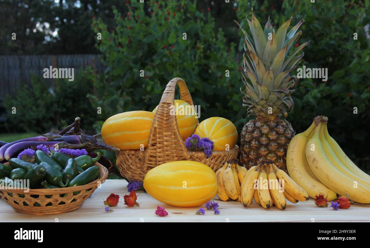 Fresh Fruit and Vegetables for Sale at Farmers Market Bananas and ...