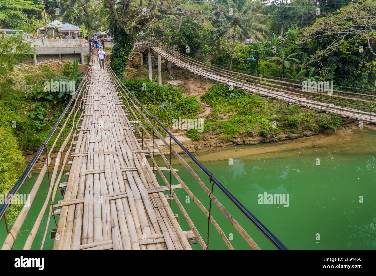 BOHOL, PHILIPPINES - FEB 11, 2018: View of Sipatan Twin Hanging Bridge ...
