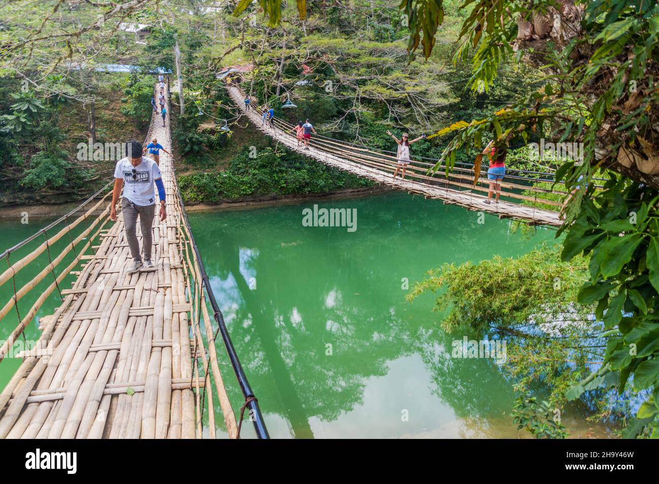 BOHOL, PHILIPPINES - FEB 11, 2018: View of Sipatan Twin Hanging Bridge ...