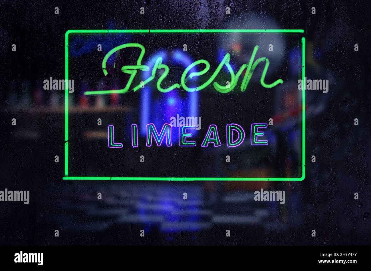 Fresh Limeade Sign in Rainy Window Stock Photo - Alamy