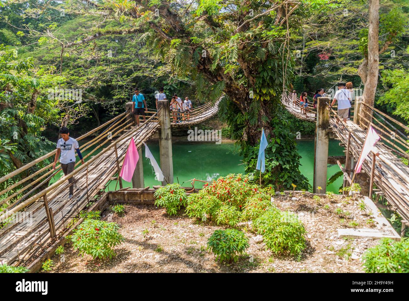 BOHOL, PHILIPPINES - FEB 11, 2018: View of Sipatan Twin Hanging Bridge ...