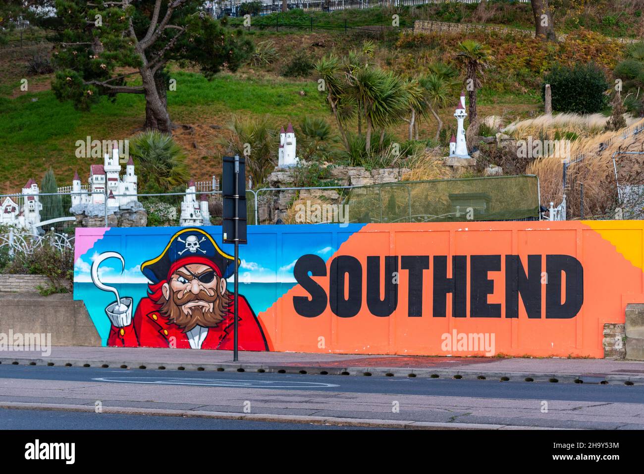 Hoarding artwork in Southend on Sea, Essex, UK, below Cliff Gardens and ...