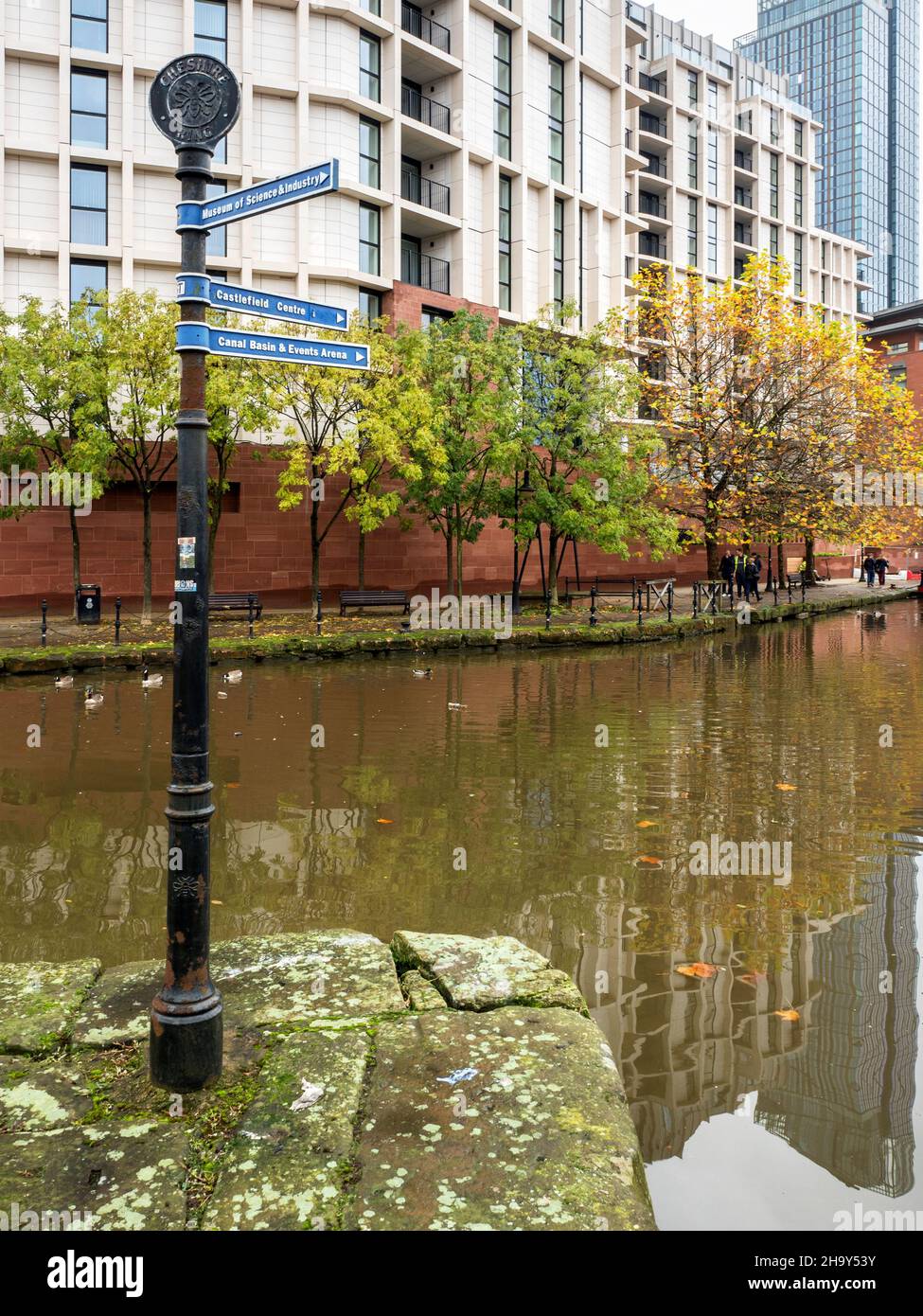 Cheshire Ring canal signpost at Castlefield Canal Basin in Castlefield ...