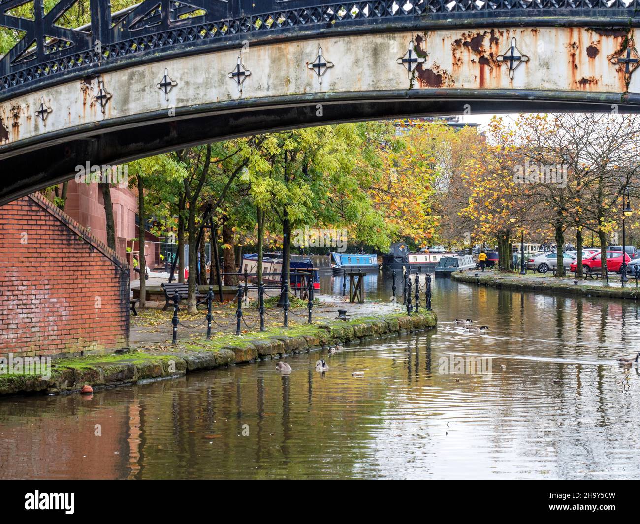 Canal Footbridge at Castlefield Canal Basin in Castlefield Manchester ...