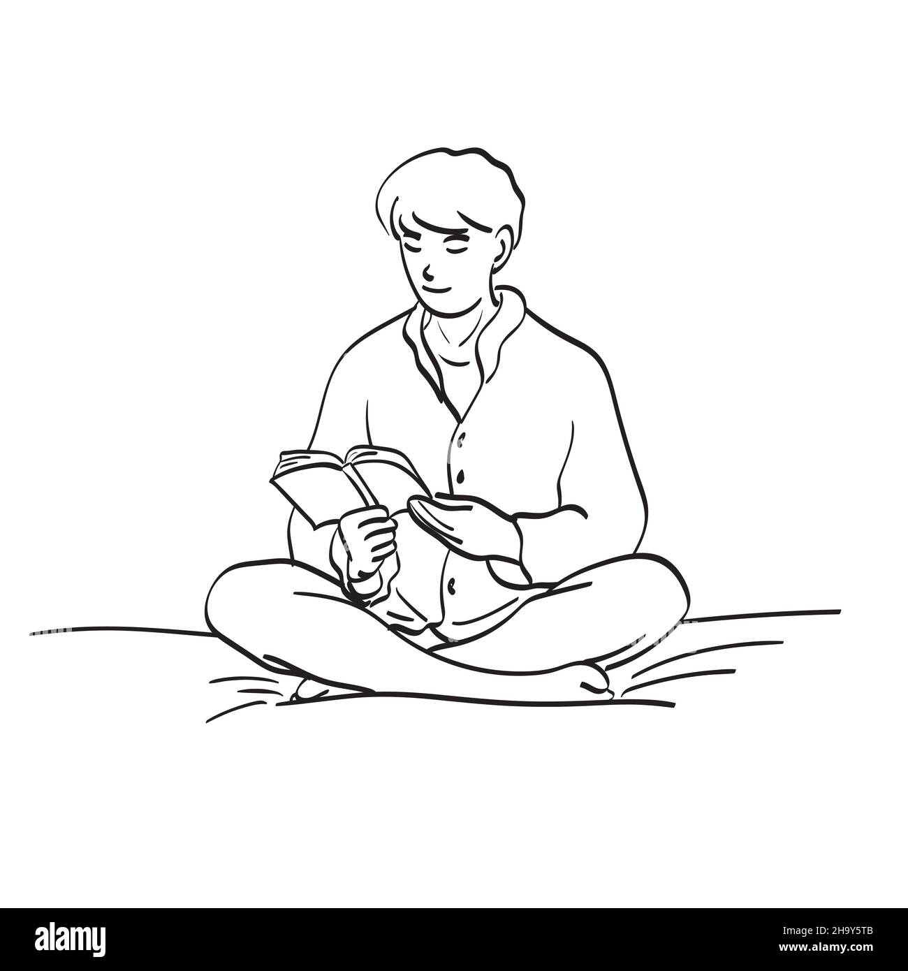 line art man reading book on sofa illustration vector hand drawn ...