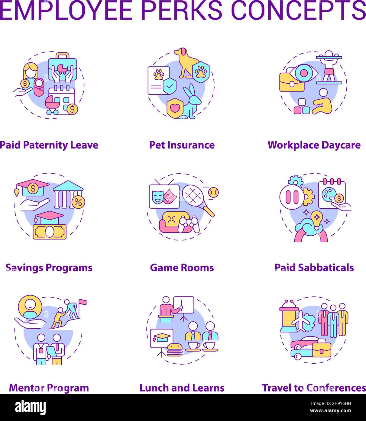 Employee perks concept icons set Stock Vector Image & Art - Alamy