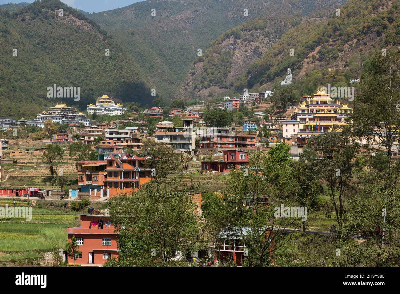 Buddhist monasteries and giant Buddha statue in the Newari town of ...