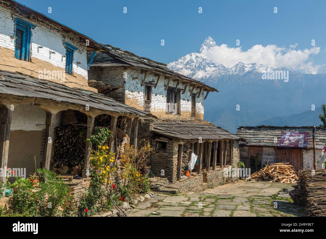A traditional Nepalese farm house in the Himalayan foothill village of ...