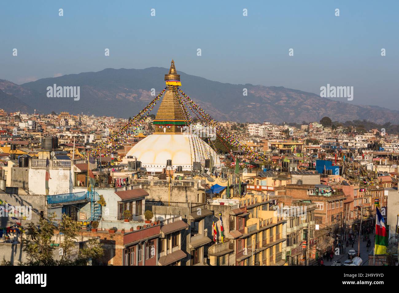 The Tibetan-style Boudhanath Stupa in the Boudha section of the city of Kathmandu, Nepal Stock ...