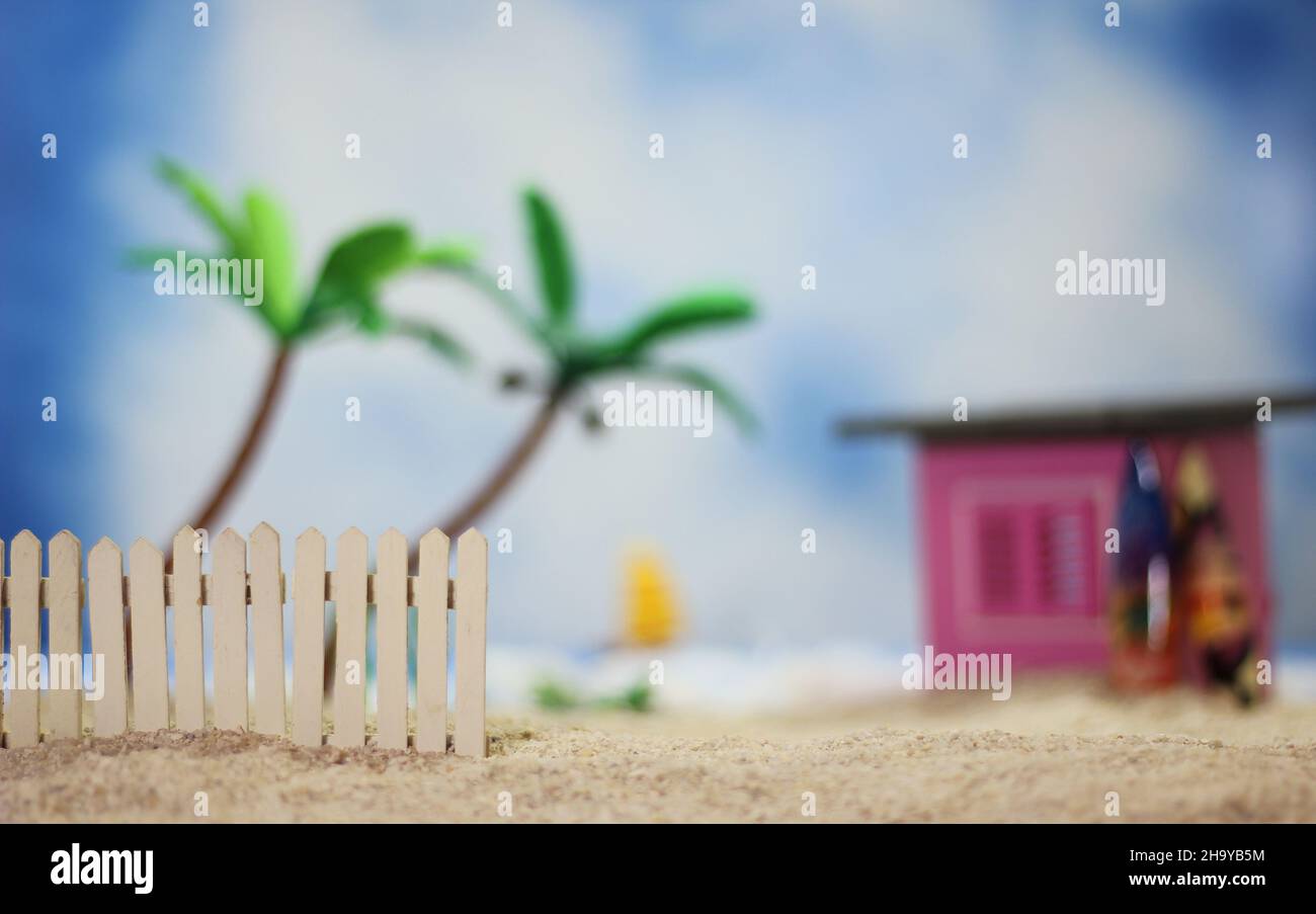 Surf Shack on Tropical Beach With Wooden Fence. Shallow DOF Stock Photo ...