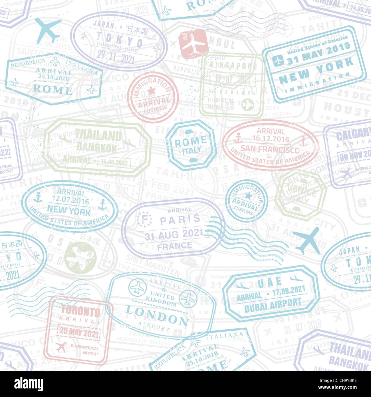 Seamless pattern passport stamps. Subtle colors travel passport stamps ... Seamless pattern passport stamps. Subtle colors travel passport stamps ...