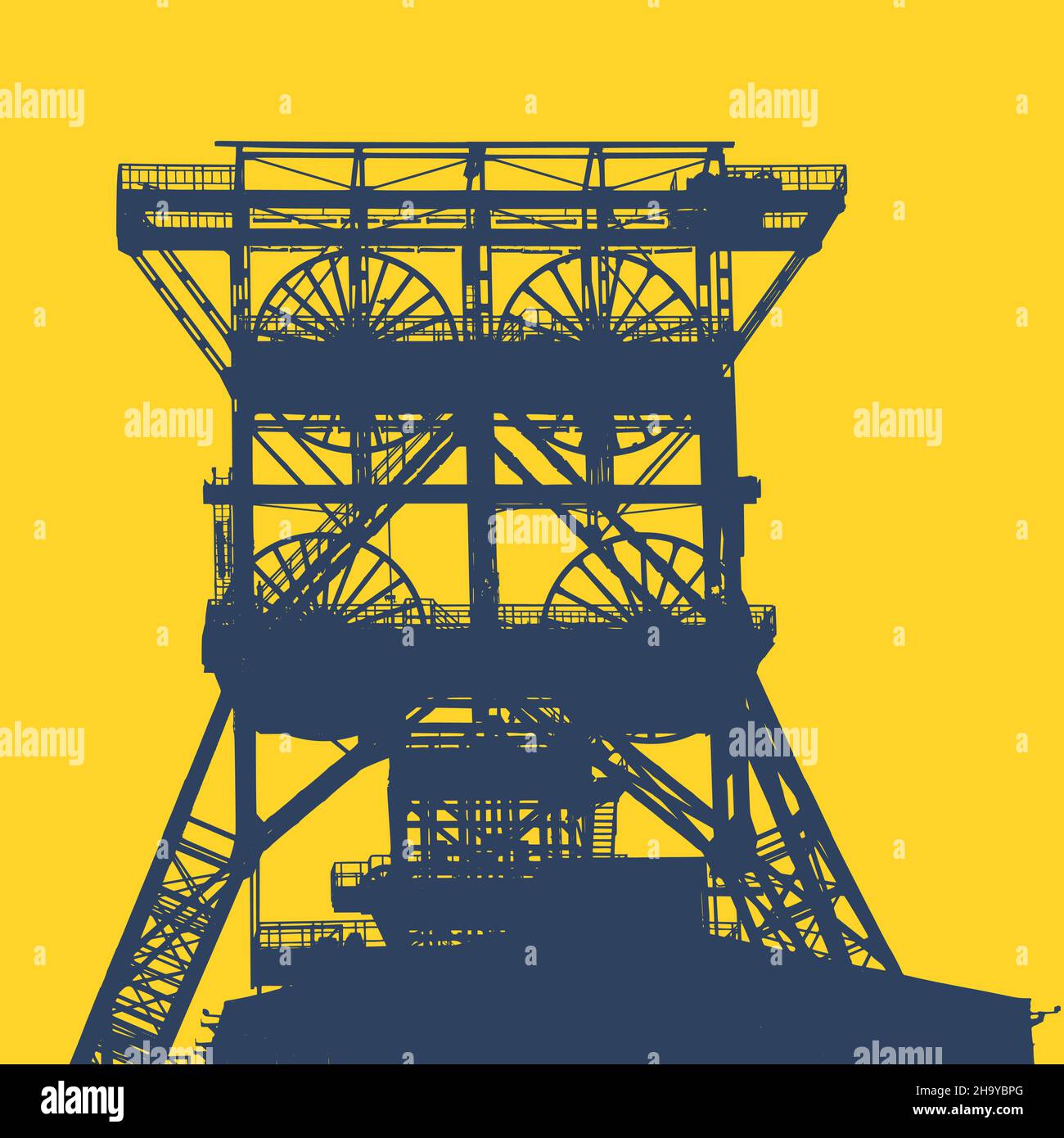 Mining complex vector outline. Coal mine headframe silhouette ...