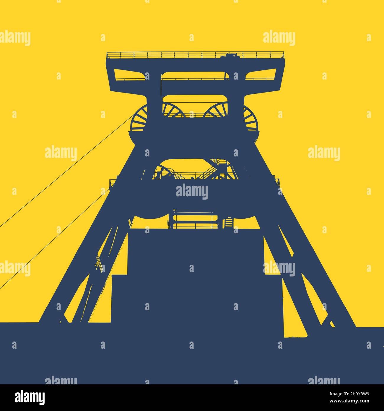 Coal mine headframe silhouette vector. Industrial mining complex ...